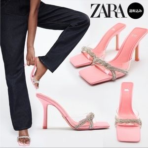 Zara | Shoes | Zara Rhinestone Vinyl High Heel Sandals Pink | Poshmark